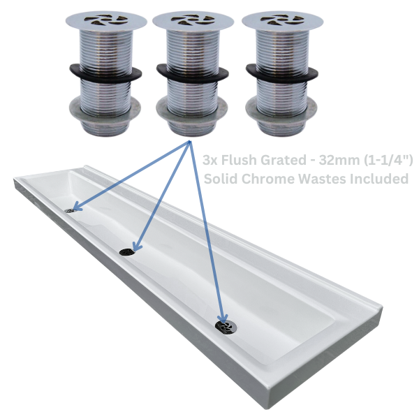 Solid Surface Wash Trough 1800mm For Cabinet or Underframe Mounting